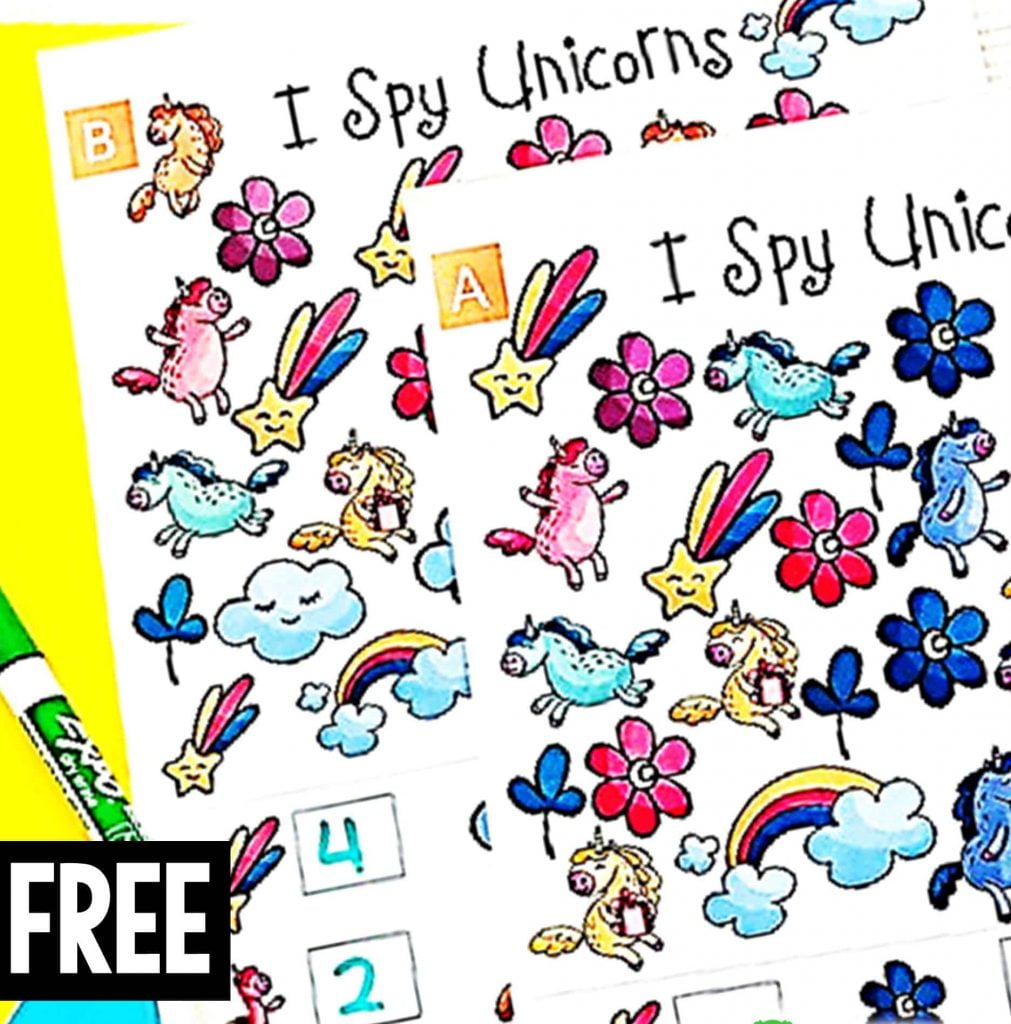 Unicorn I Spy Teaching Number Sense Printable Mats to Motivate Any ...