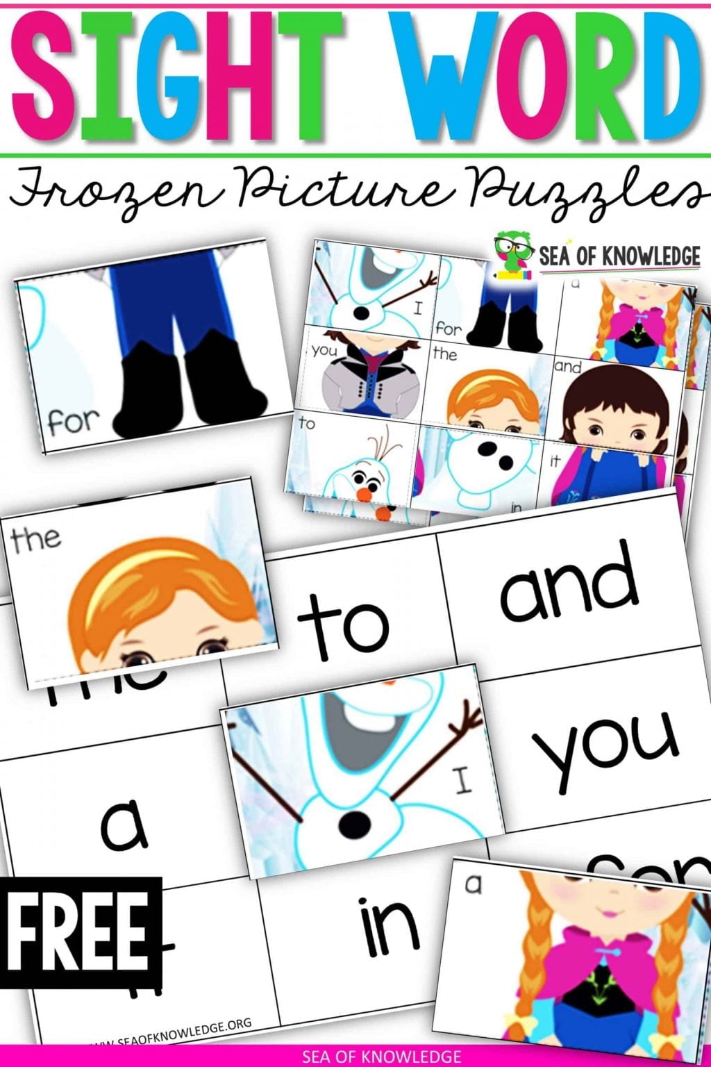 Ice Princess Frozen Sight Word Worksheet Puzzles - Sea of Knowledge