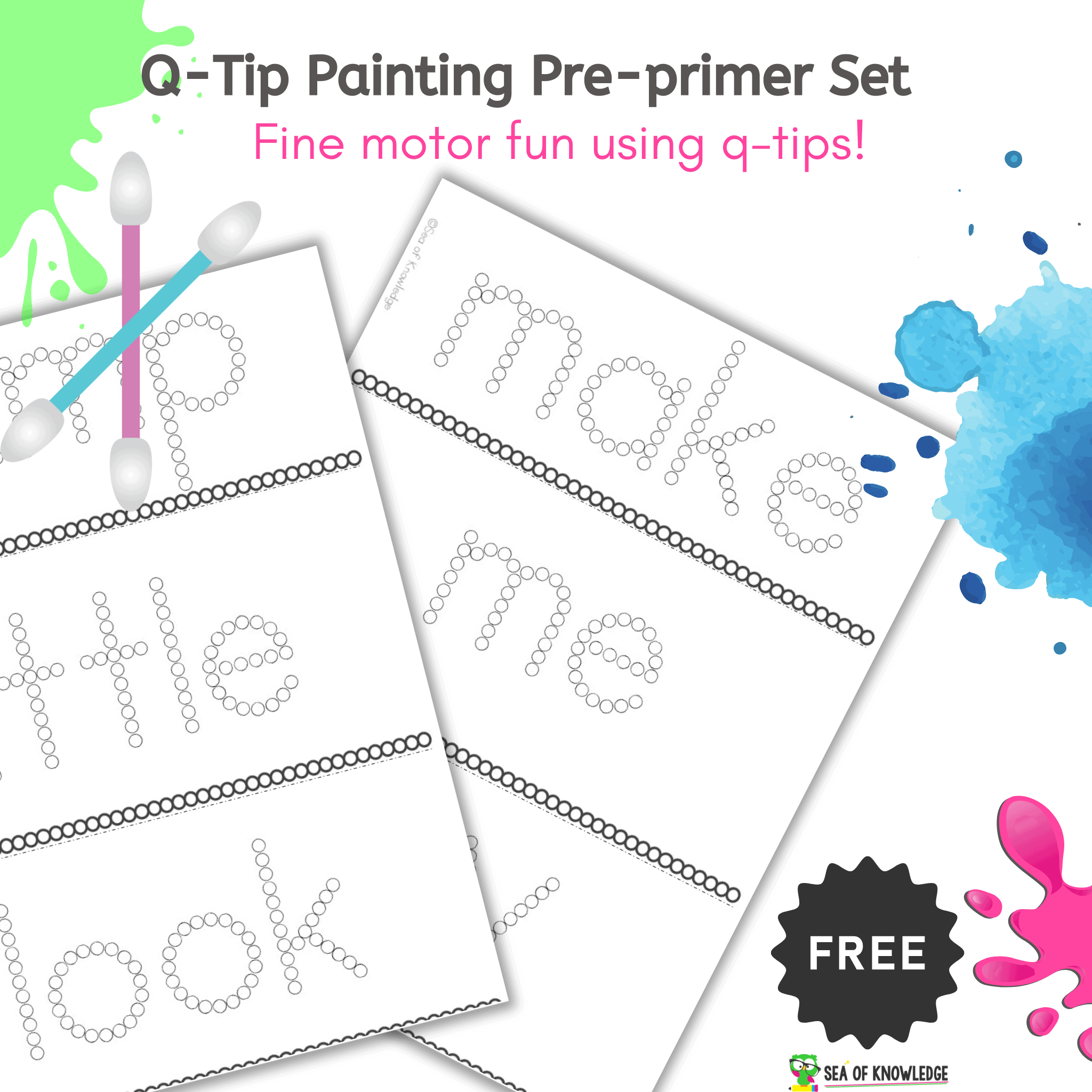Q tip Painting Template Bundle PDF Sight Words A Fine Motor Activity
