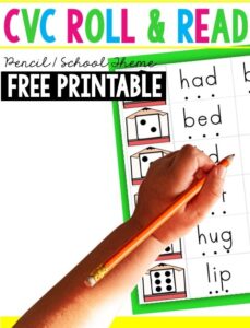 CVC Worksheet Reading Dice Game School Theme - Sea of Knowledge