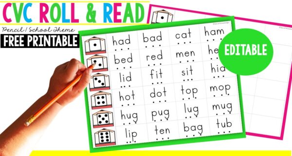 CVC Worksheet Reading Dice Game School Theme - Sea of Knowledge