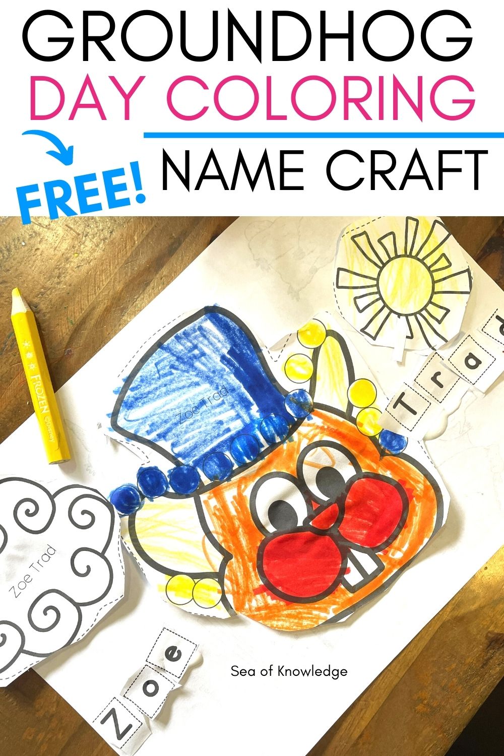 Hands on Groundhog Day Color Page Name Crafts