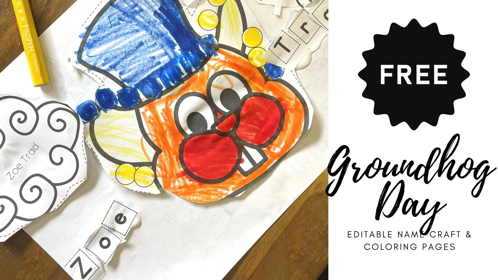 Hands on Groundhog Day Color Page Name Crafts