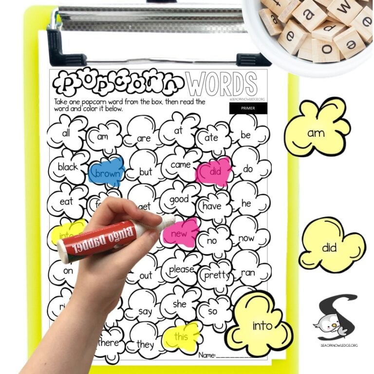 Popcorn Words Printable – Fun Kindergarten Sight Word Game