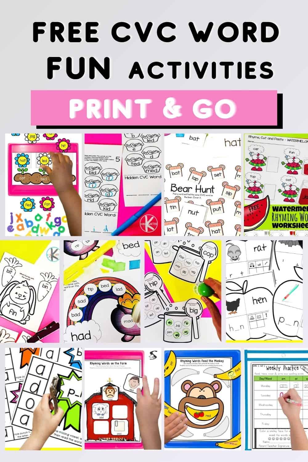 15 Low Prep Preschool CVC Words Worksheets (print & go)