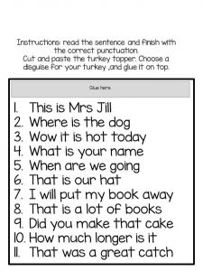 Punctuation Marks PDF Printable Worksheet Craft Turkey Trouble