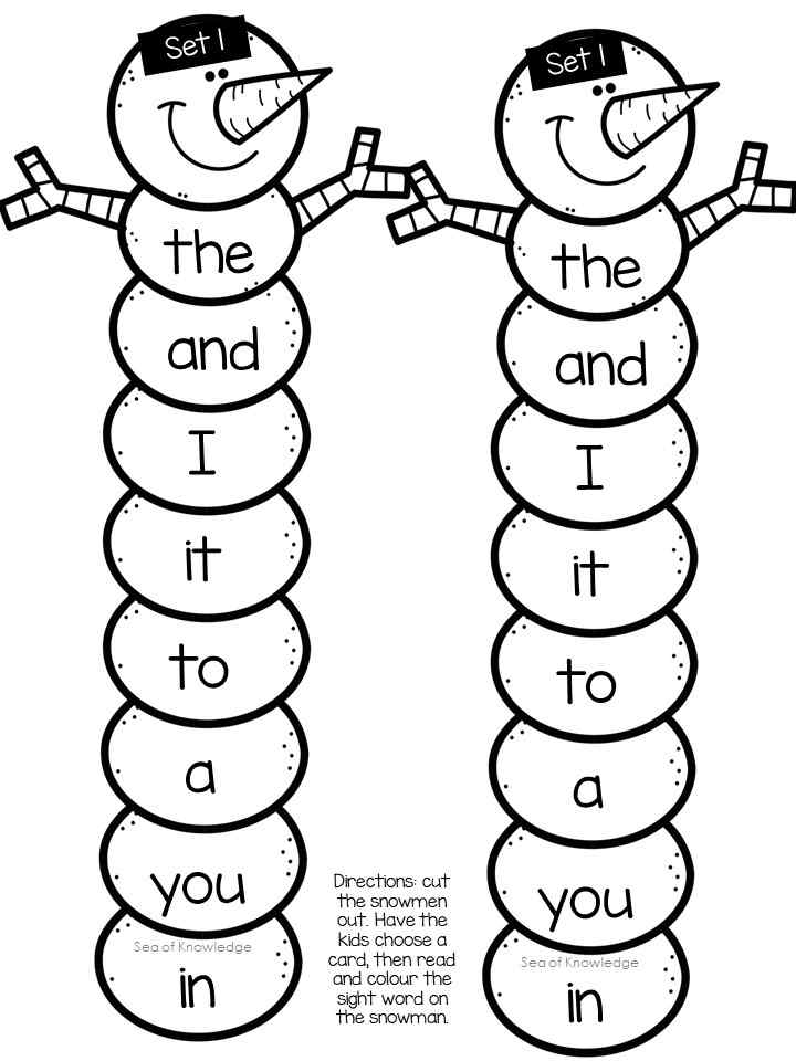 Winter Printable Sight Word Activities