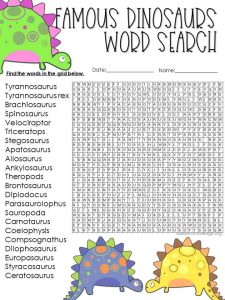Dinosaur Word Search PDF Download