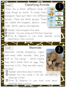 Classification of Animals PDF Reading Tasks