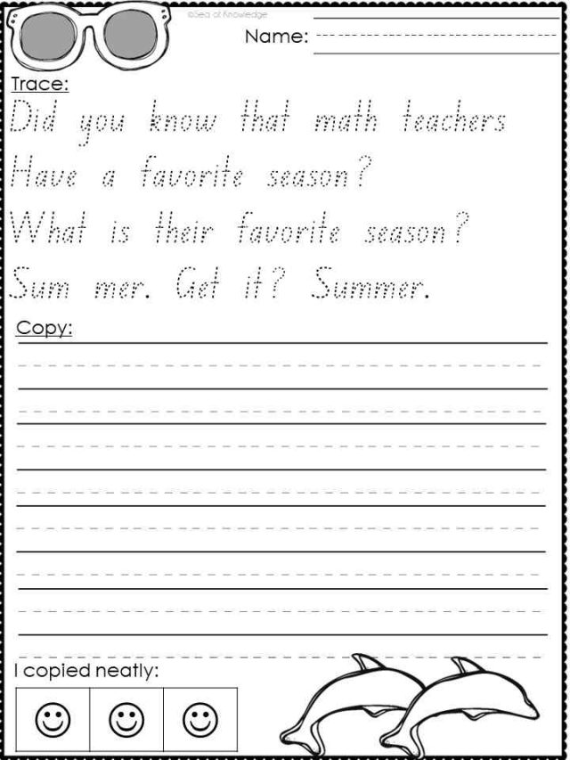 Free Handwriting Sheets End of Year School Theme