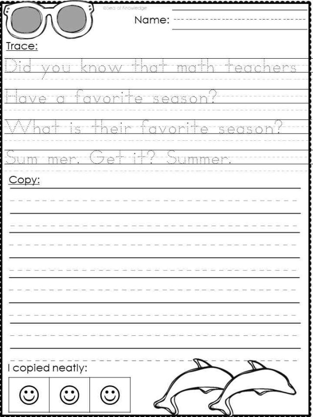 Free Handwriting Sheets End of Year School Theme