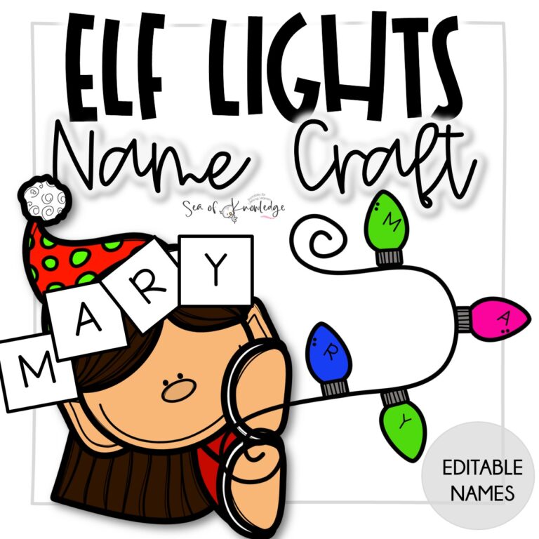 Easy Christmas Name Craft for Toddlers [Cute Elf Lights Template]