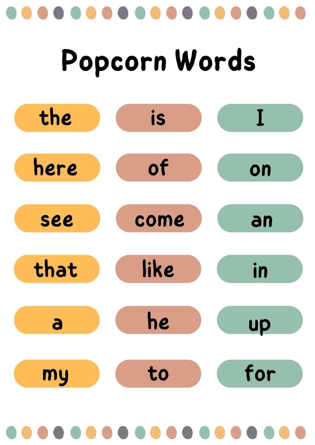 Popcorn Words Printable – Fun Kindergarten Sight Word Game